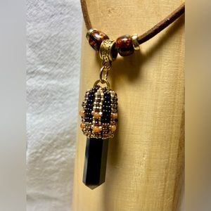 Hand Crafted | Jewelry | Golden Sheen Obsidian Hand Beaded Stone Point ...
